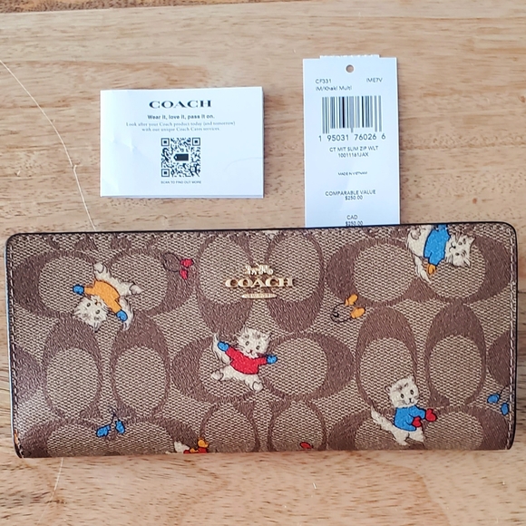 Coach | Bags | New Coach Cf33 Kitten Mittens Cat Signature Slim Wallet ...